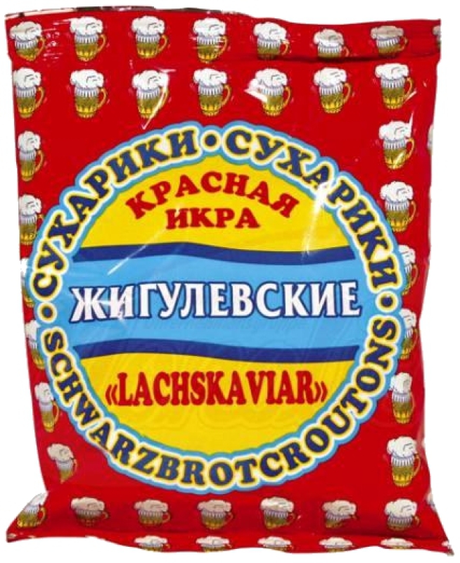 Schwarzbrotcroutons "Zhiguljovskie suhariki" mit Lachskaviargeschmack ...